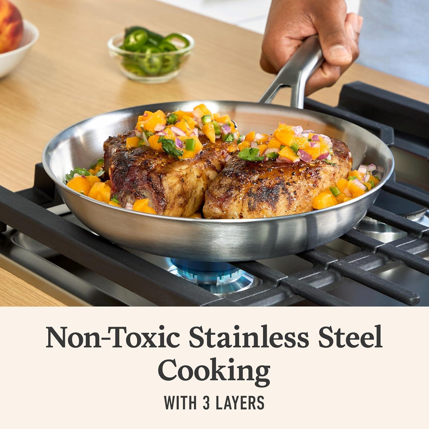 Calphalon Premier Brushed 5-Ply Stainless Steel Cookware Set w/Turbo Heat Tech 6 Piece Includes ...